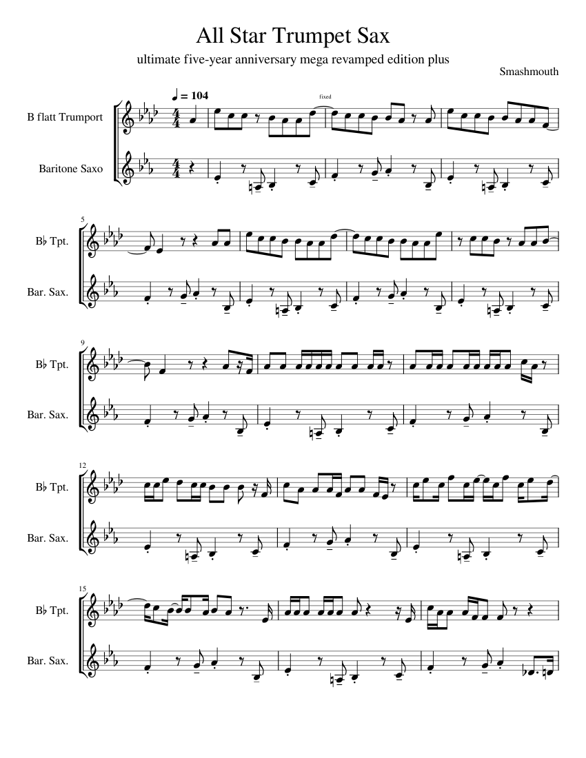 All Star Trumpet Sax, 5-year anniversary edition Sheet music for ...