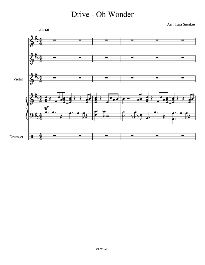 Drive - Oh Wonder Sheet music for Piano, Vocals, Violin, Drum group ...