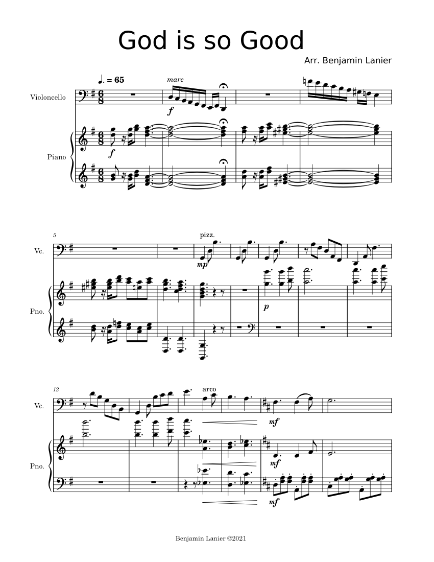 God is so Good Sheet Music for Piano, Cello (Solo) | MuseScore.com