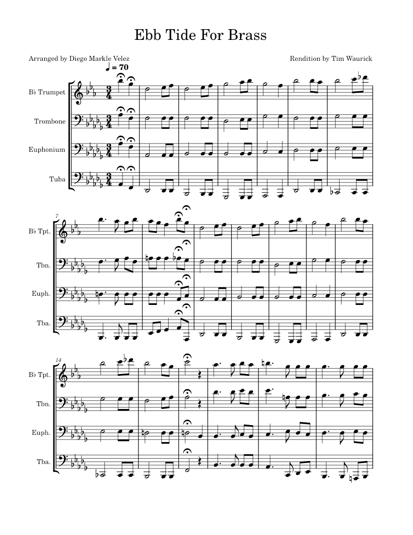 Ebb Tide For Brass Sheet music for Trombone, Euphonium, Tuba, Trumpet ...