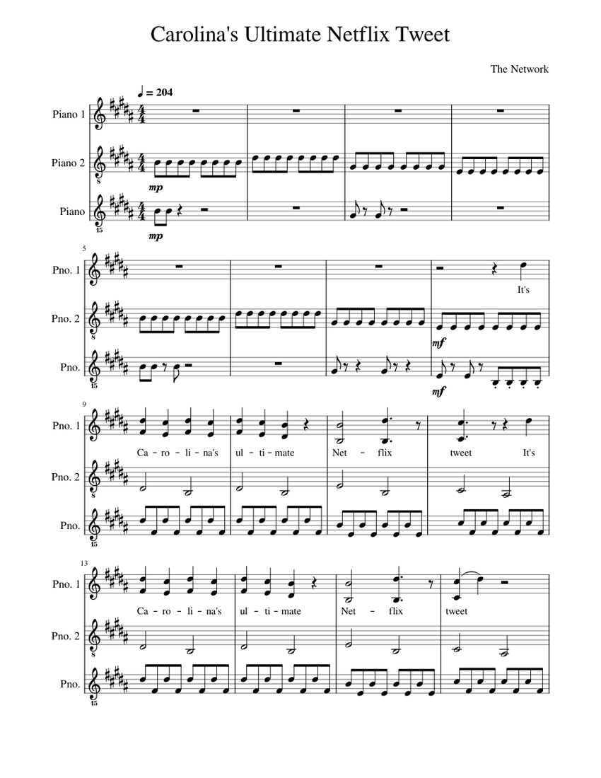Carolina's Ultimate Netflix Tweet - The Network Sheet music for Piano ...