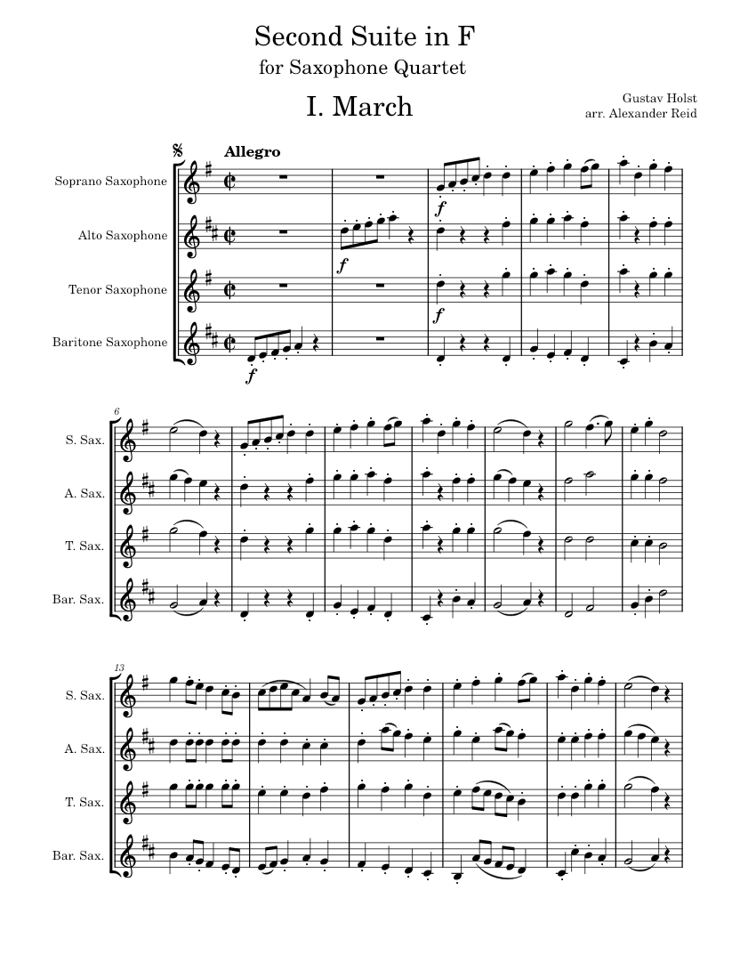 Second Suite for Military Band in F Major – Gustav Holst for Saxophone ...
