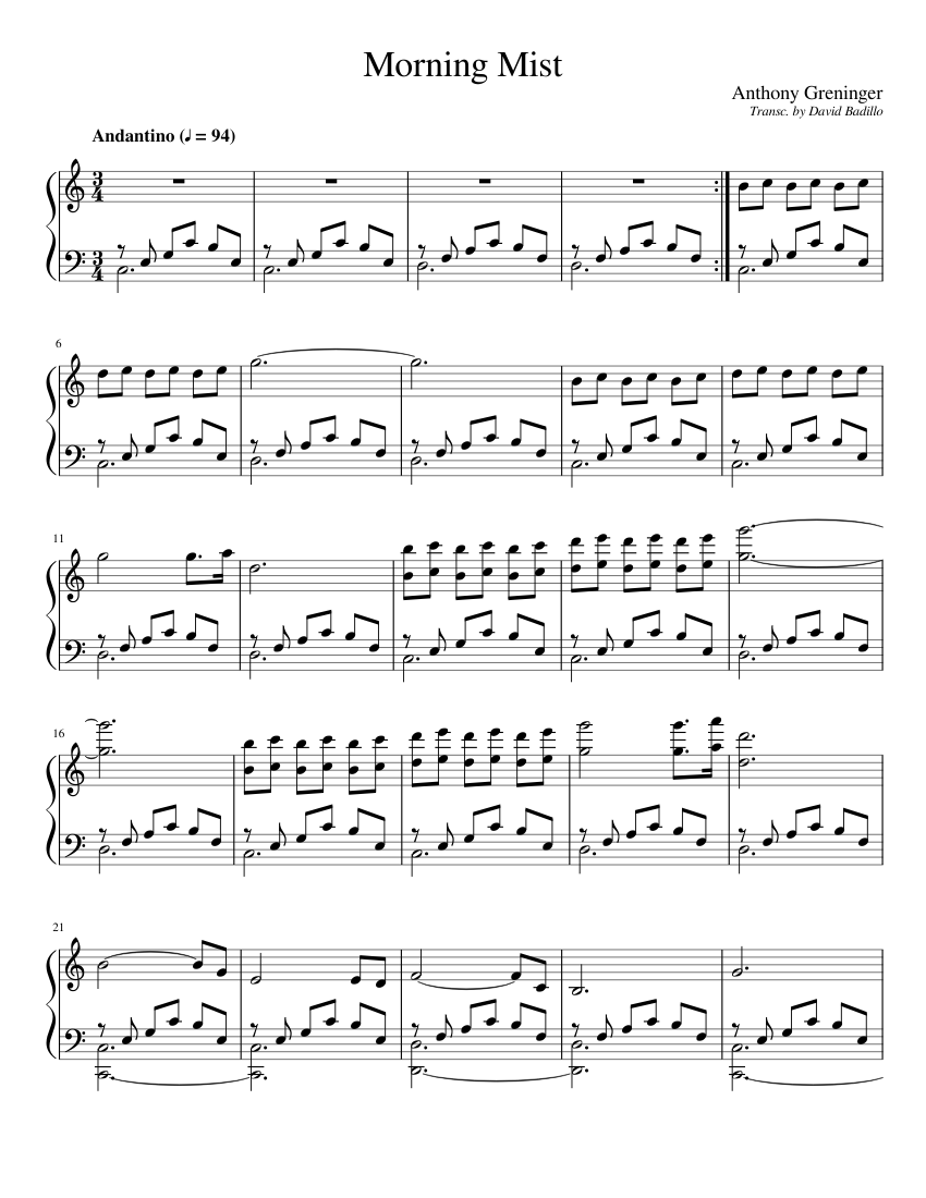 Morning Mist Sheet Music for Piano (Solo) Easy | MuseScore.com