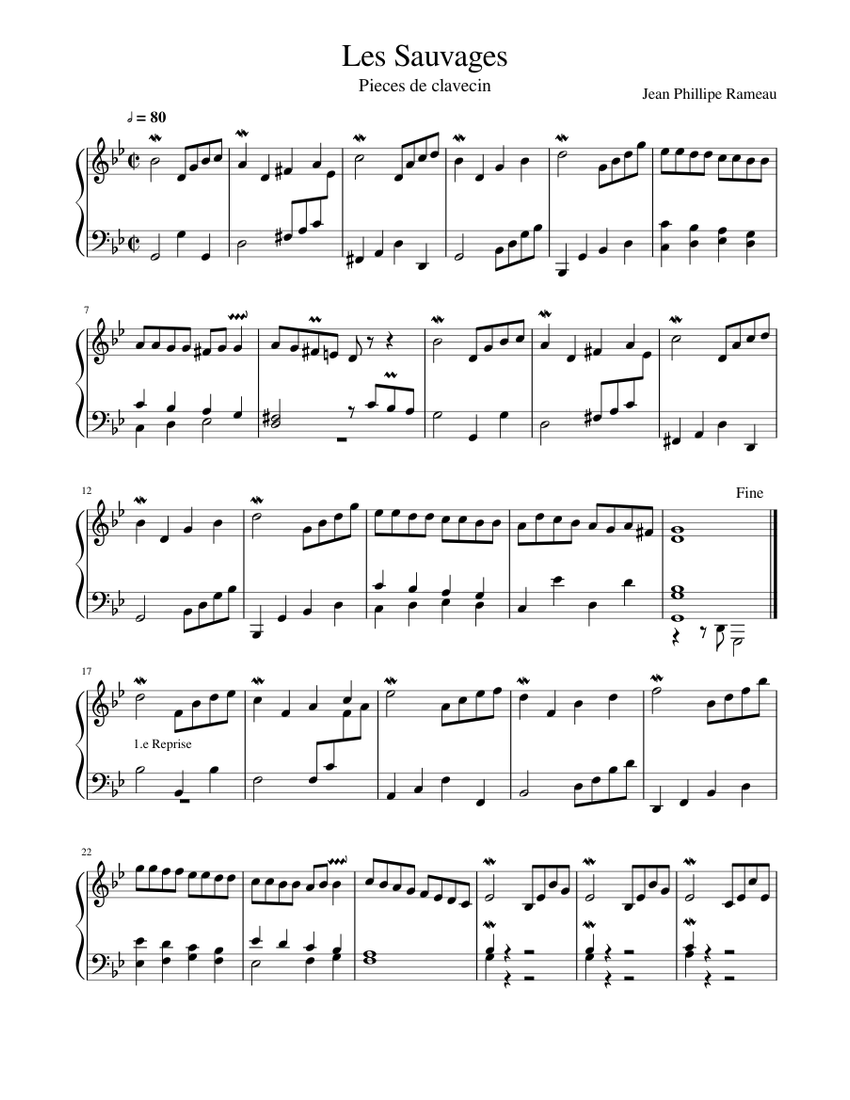 J. Ph. Rameau: Les Sauvages Sheet music for Piano (Solo) | Musescore.com