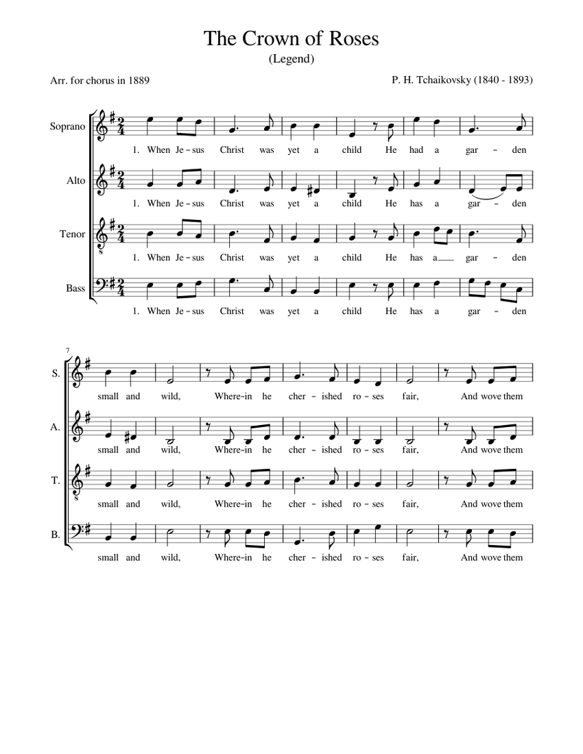 The Crown of Roses Sheet Music for Soprano, Alto, Tenor, Bass voice ...