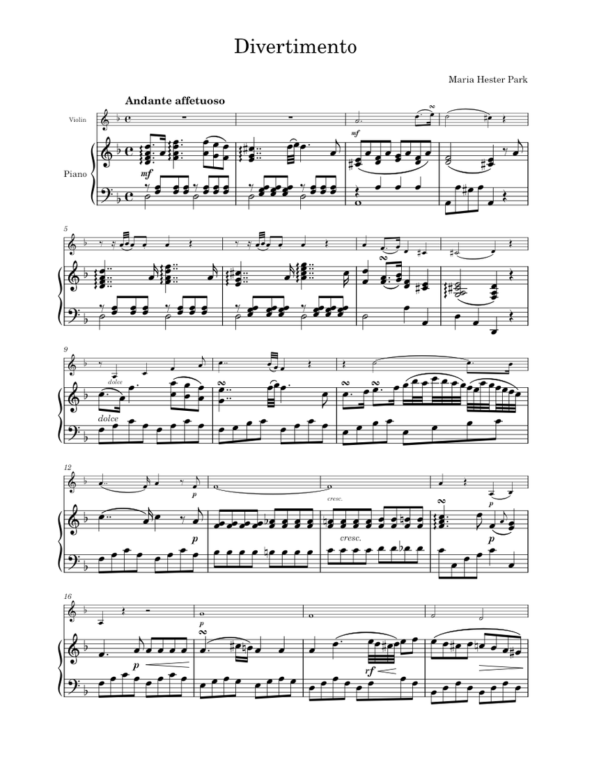 Divertimento – Maria Hester Park Sheet music for Piano, Violin (Mixed ...