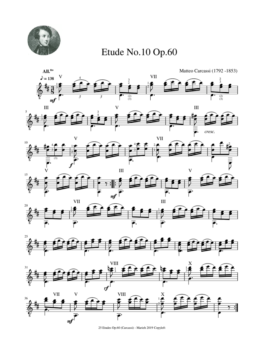 Etude No.10 Op.60 - Carcassi, Matteo (1792 - 1853) Sheet music for ...