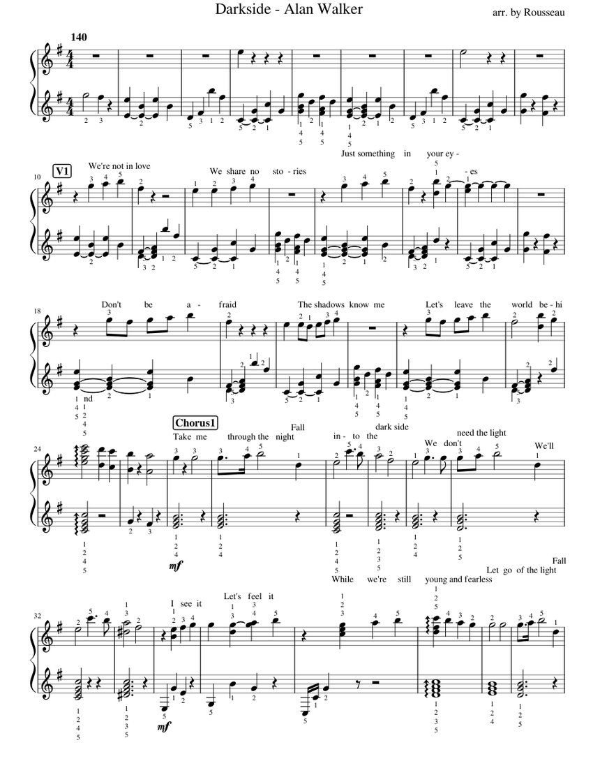 Darkside - Alan walker arr by Rousseau (short) Sheet music for Piano ...