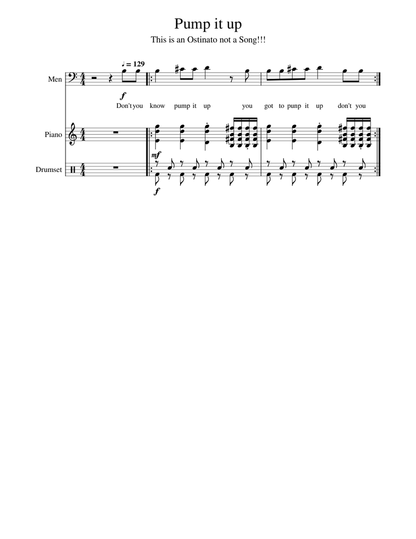 Pump it up Sheet Music for Piano, Male, Drum group (Piano-Voice ...