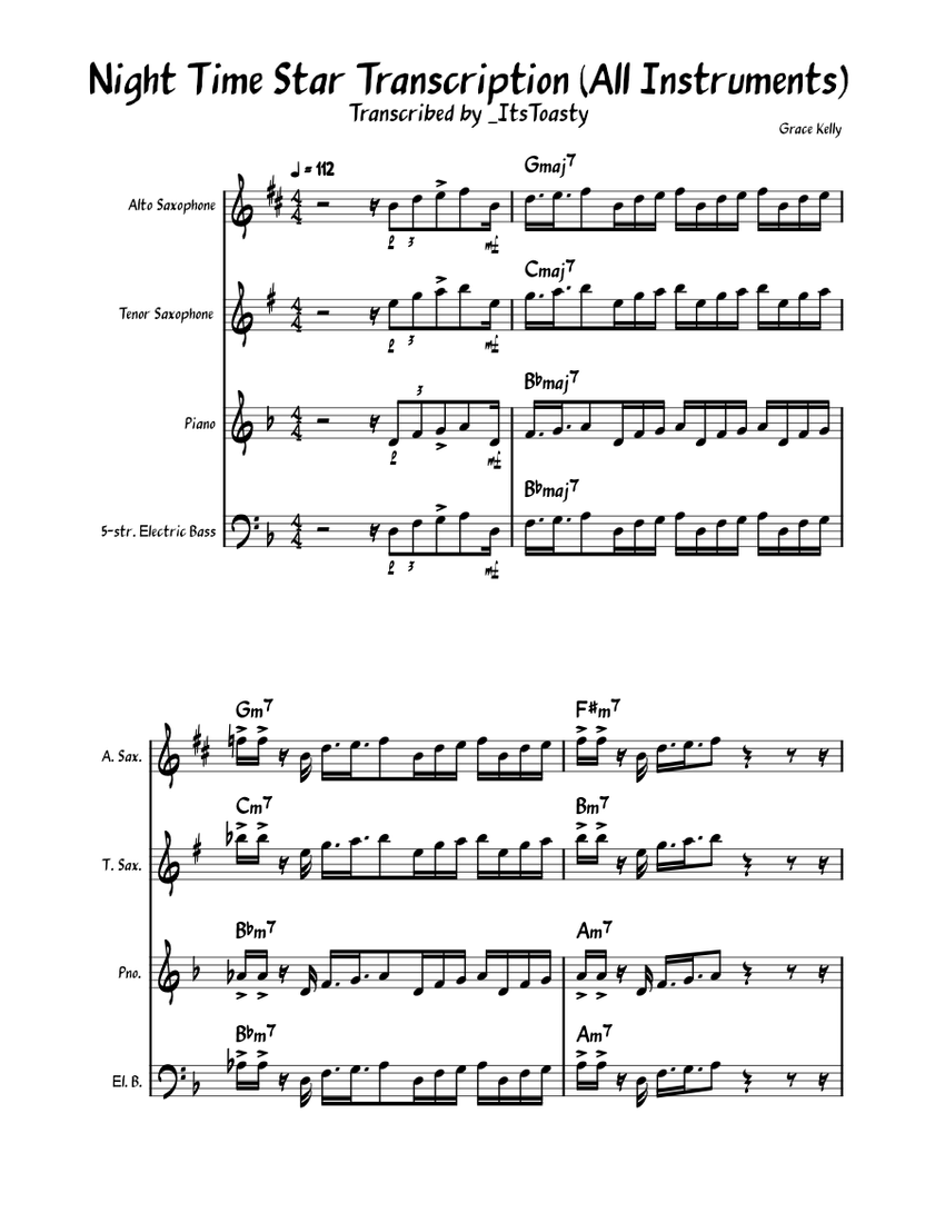 Night Time Star – Grace Kelly Sheet music for Piano, Saxophone alto ...