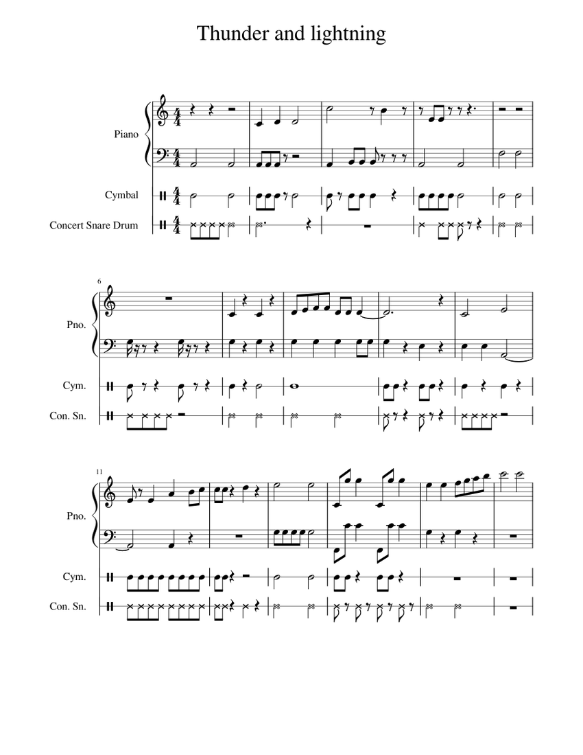 Thunder_and_lightning Sheet Music for Piano, Snare drum, Crash (Mixed ...