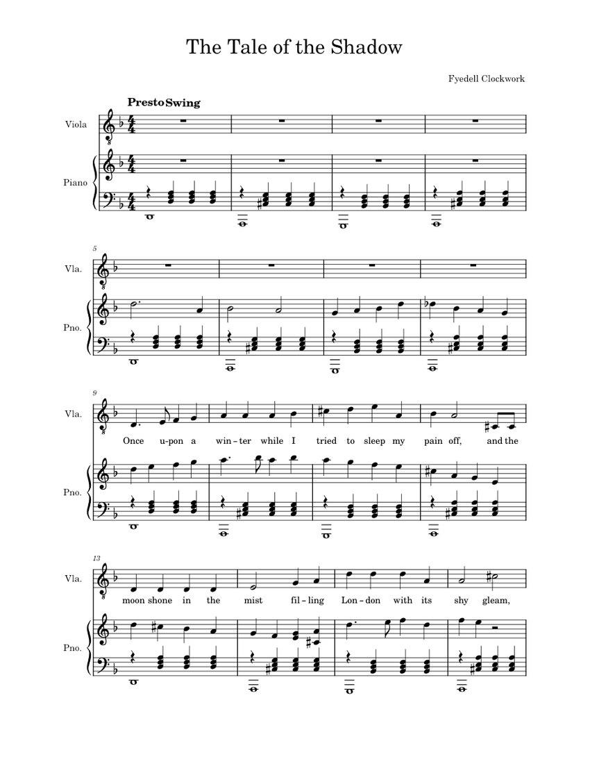 The Tale of the Shadow – Fyedell Clokwork Sheet Music for Piano, Viola ...