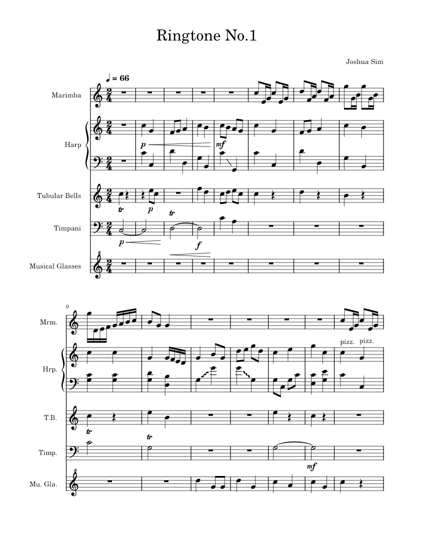 Ringtone No. 1 Sheet music for Timpani, Marimba, Harp, Tubular bells ...
