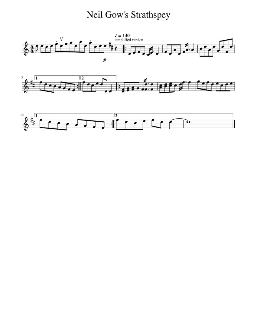 Neil Gow's Strathspey Sheet music for Piano (Solo) Easy | Musescore.com