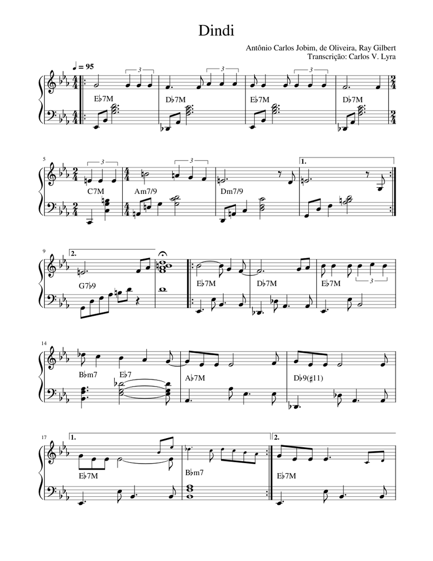 Dindi Sheet Music for Piano (Solo) Easy | MuseScore.com