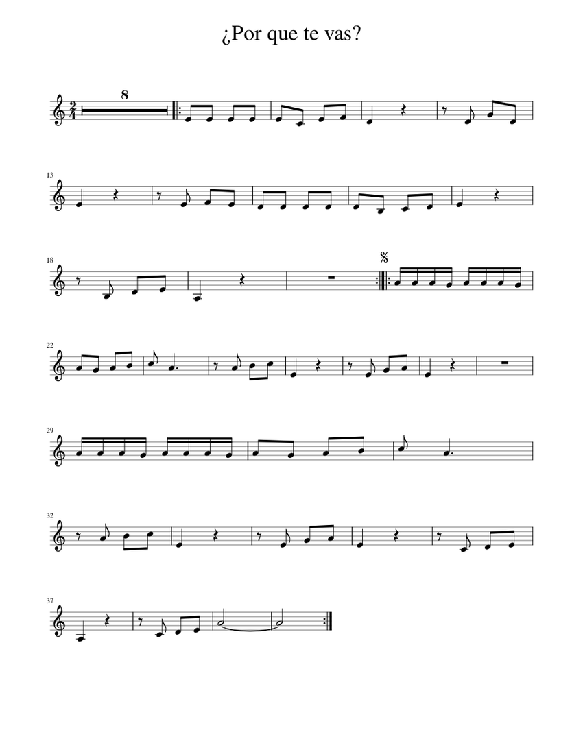 ¿Por que te vas? Sheet Music for Piano (Solo) easy | MuseScore.com