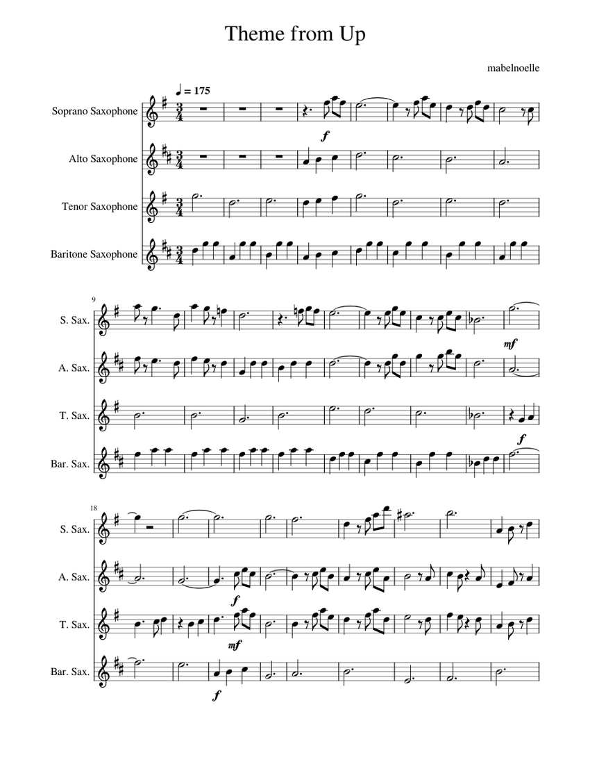 Up theme – Misc Cartoons Sheet Music for Saxophone alto, Saxophone ...