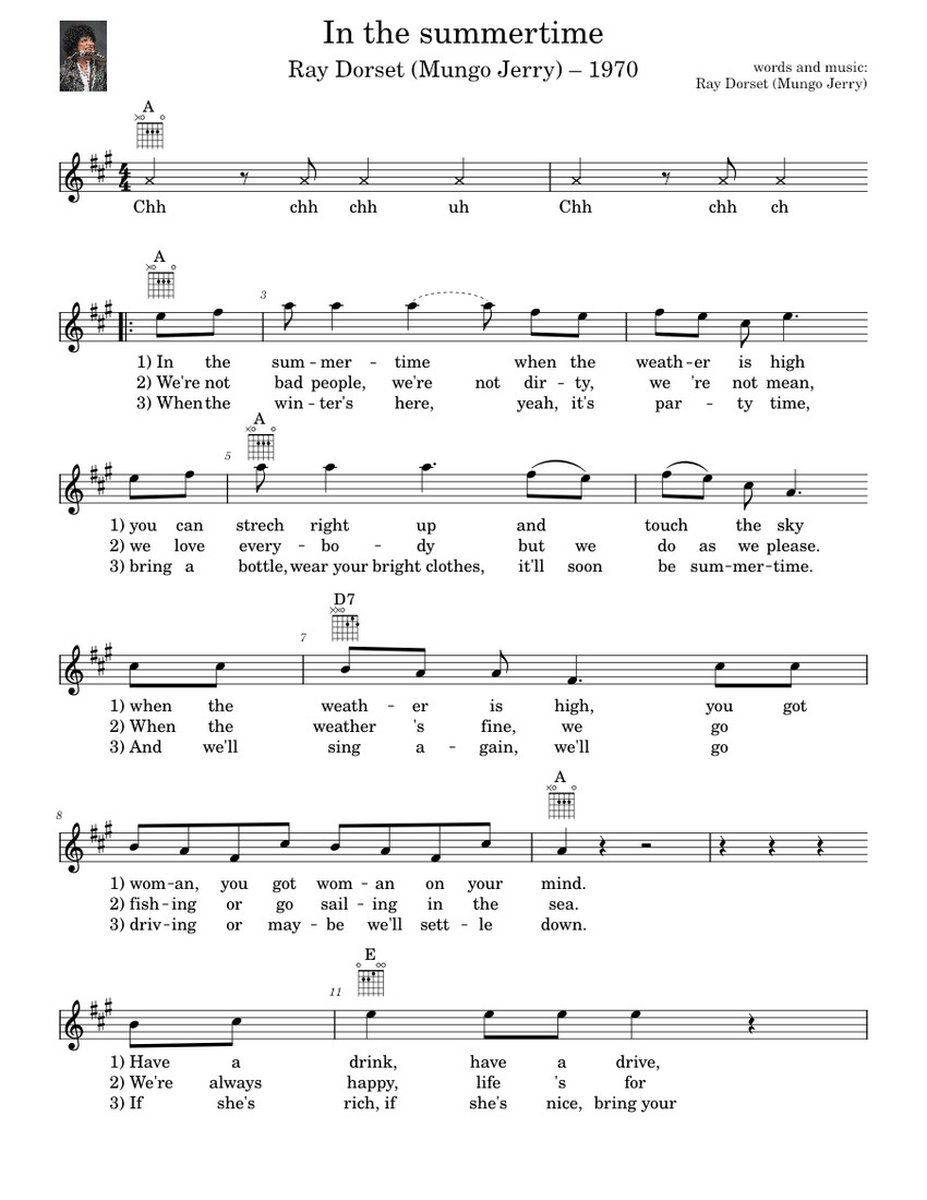 In the summertime – Mungo Jerry Sheet music for Vocals, Guitar (Mixed ...
