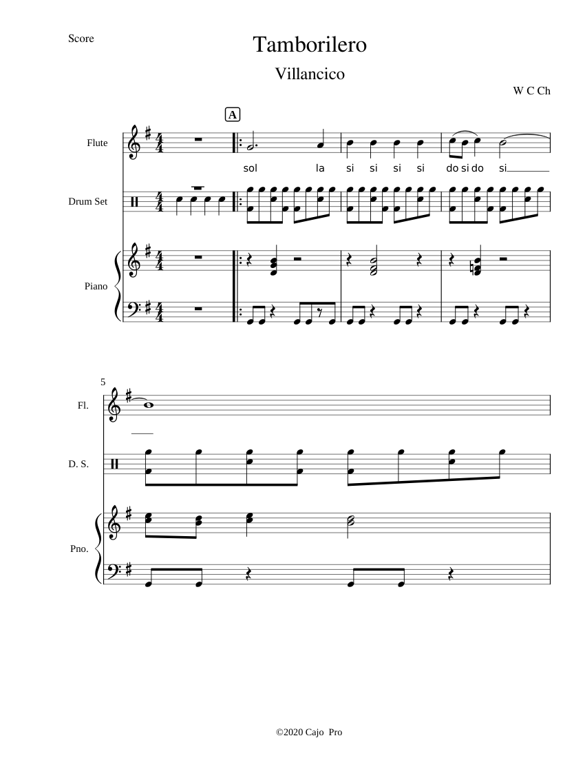Tamborilero con pista Sheet music for Piano, Flute (Solo) | Musescore.com