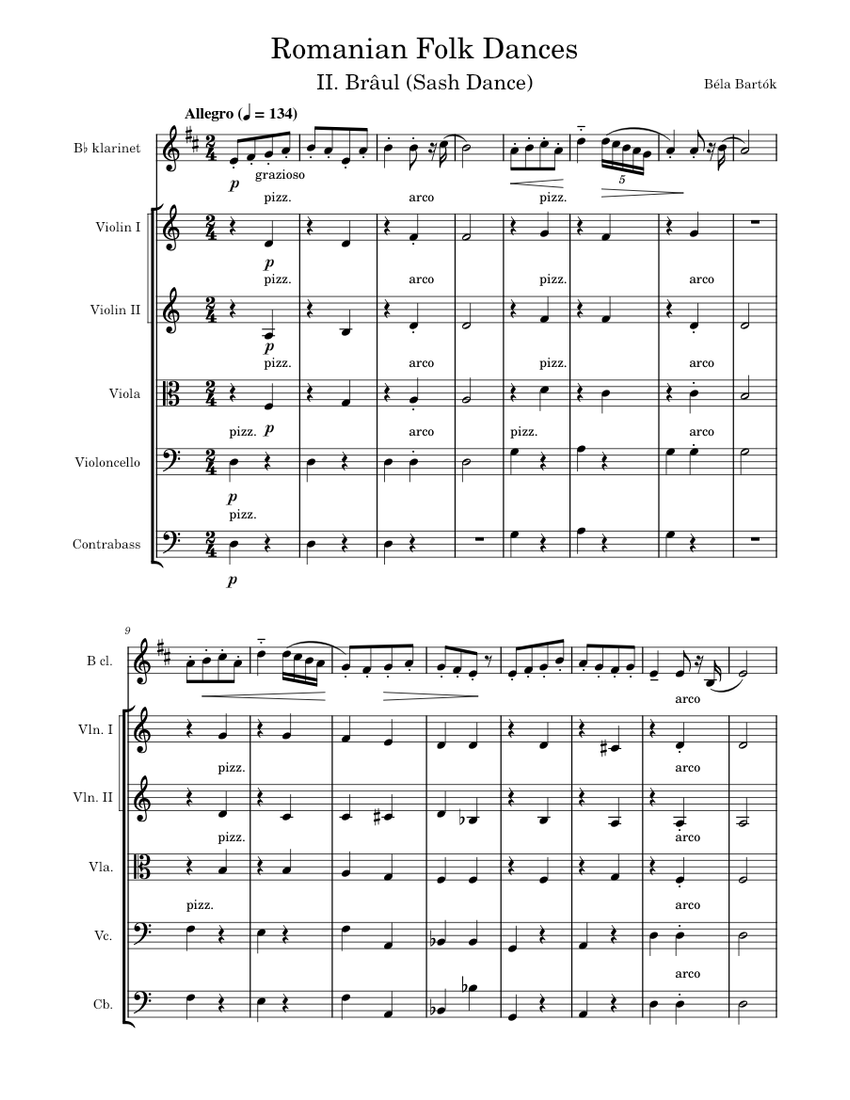 Romanian Folk Dances, II. Brâul (Sash Dance), Sz.68 – Béla Bartók Sheet ...