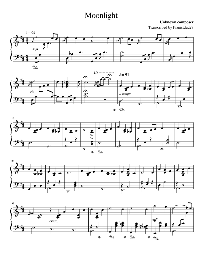 Moonlight Sheet music for Piano (Solo) | Musescore.com