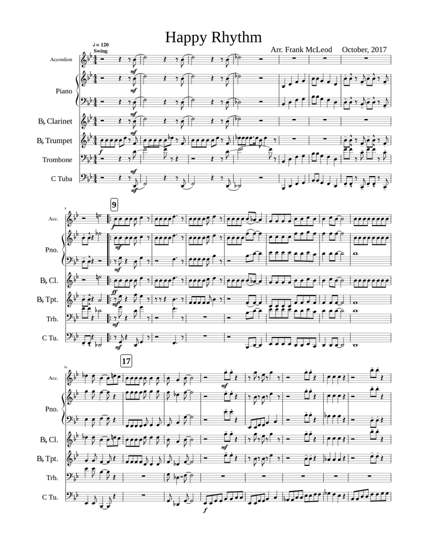 Happy Rhythm Sheet Music for Piano, Trombone, Accordion, Tuba (Mixed ...
