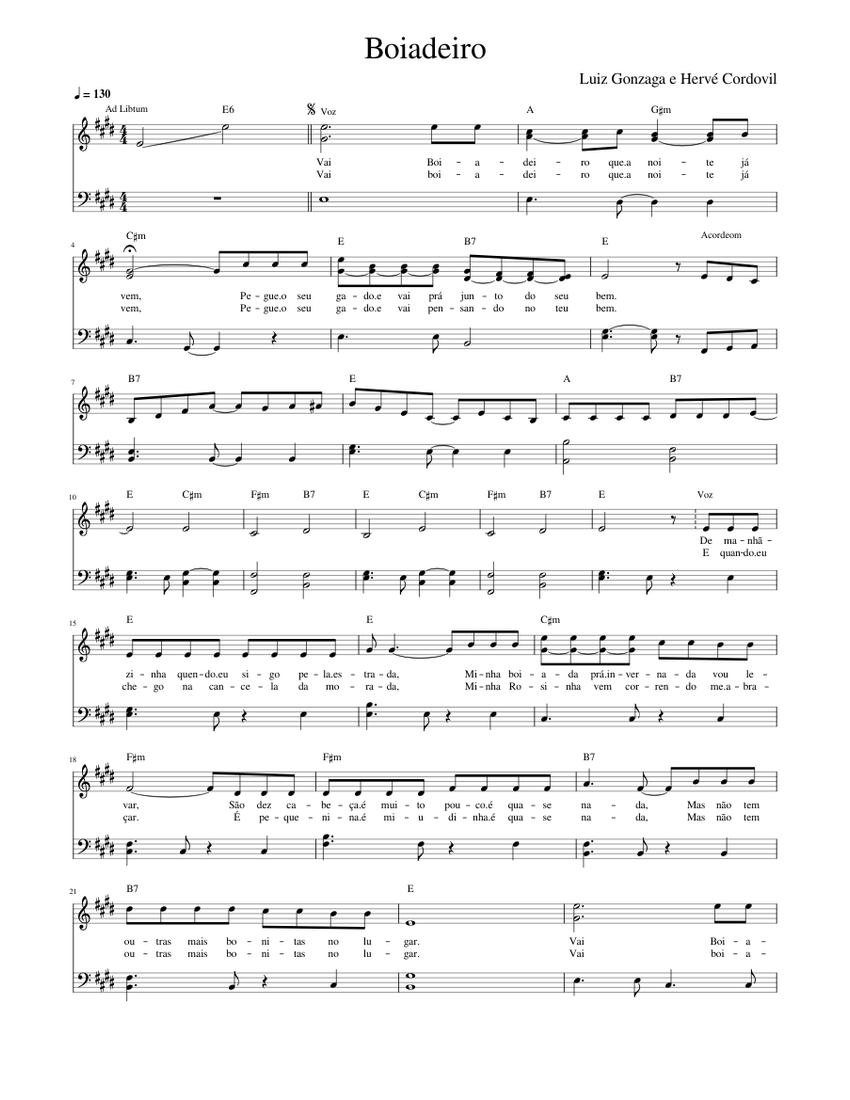 Boiadeiro – Luiz Gonzaga Boiadeiro Trio de Cordas Sheet Music for Piano ...