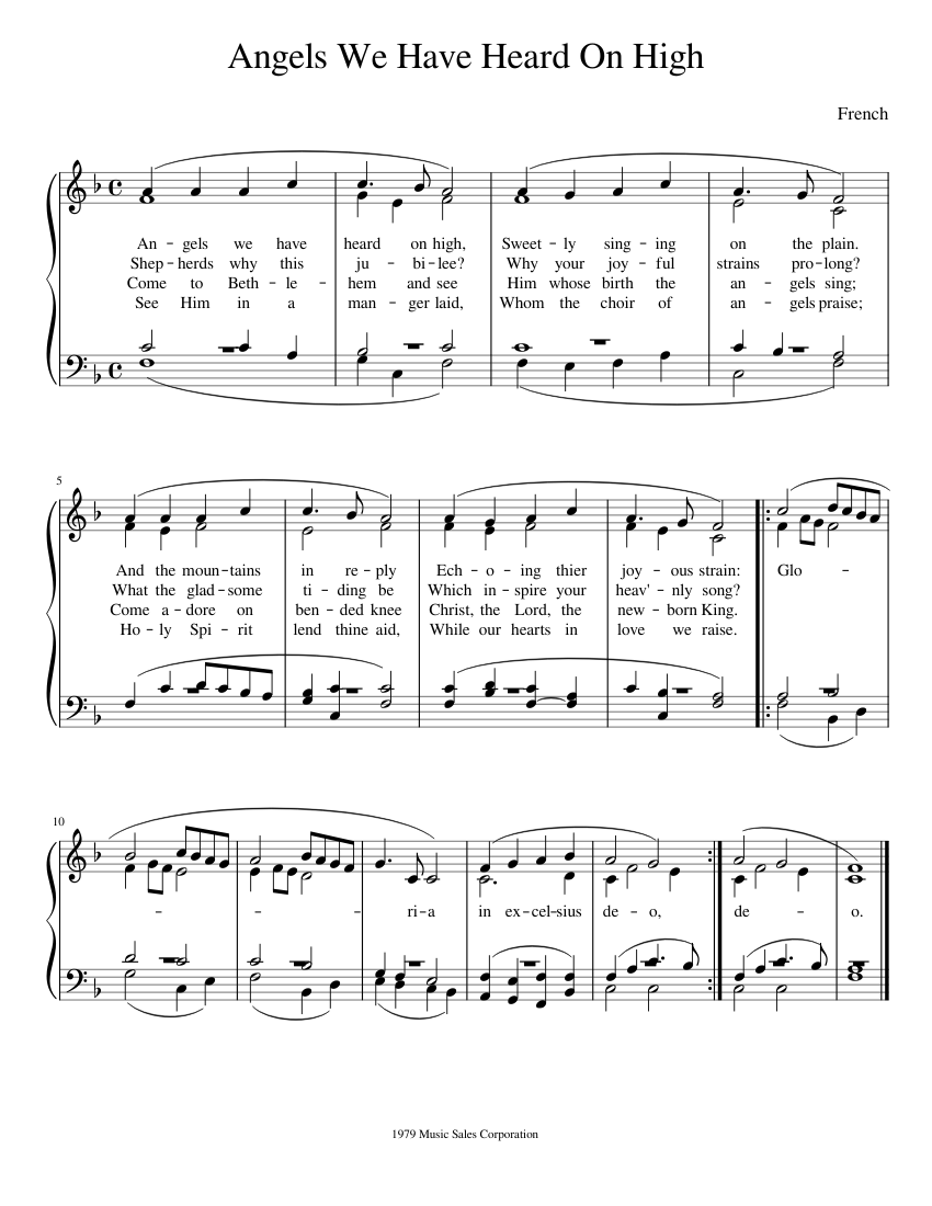 Angels we have heard on high – Misc Christmas Sheet Music for Piano ...