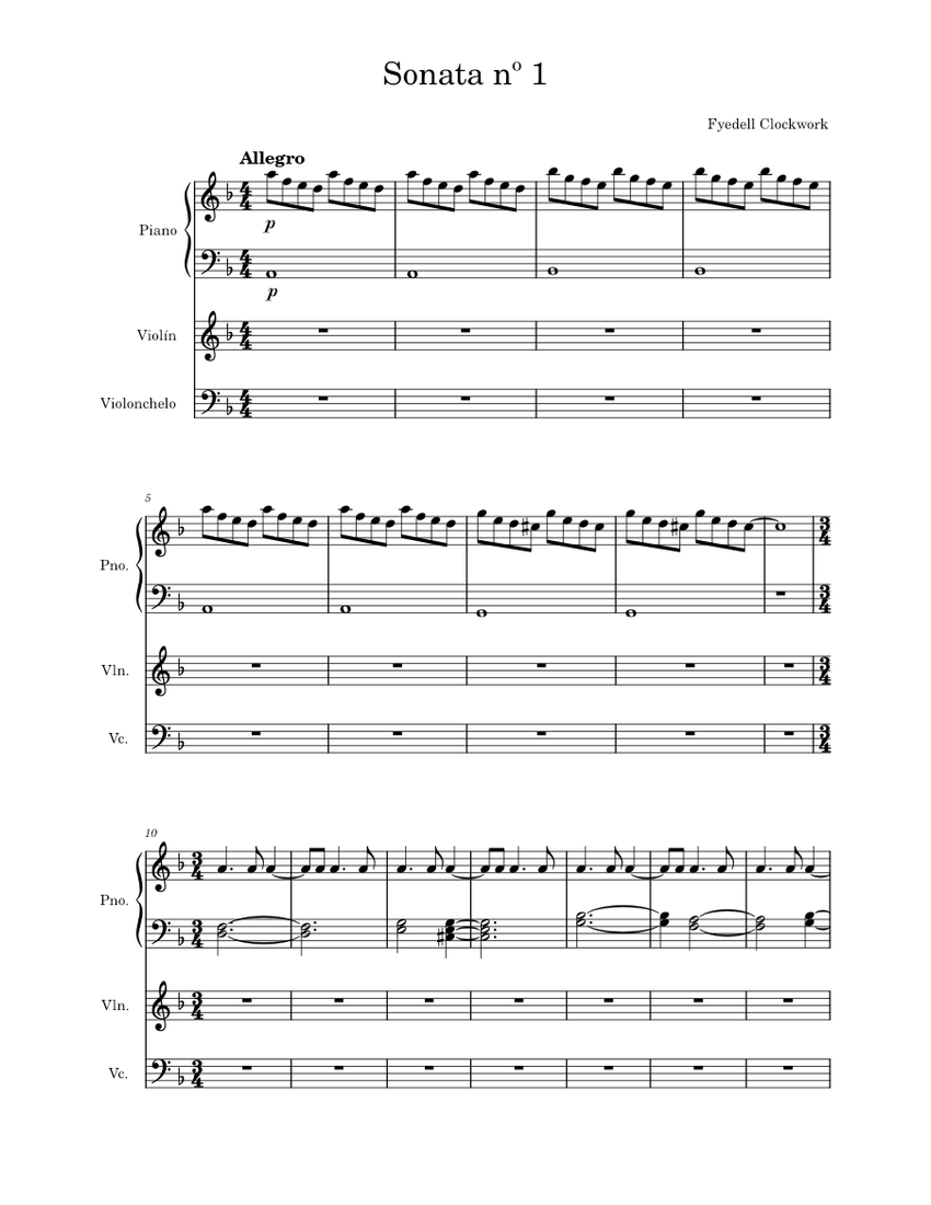 Sonata nº 1 – Fyedell Clockwork Sheet music for Piano, Violin, Cello ...