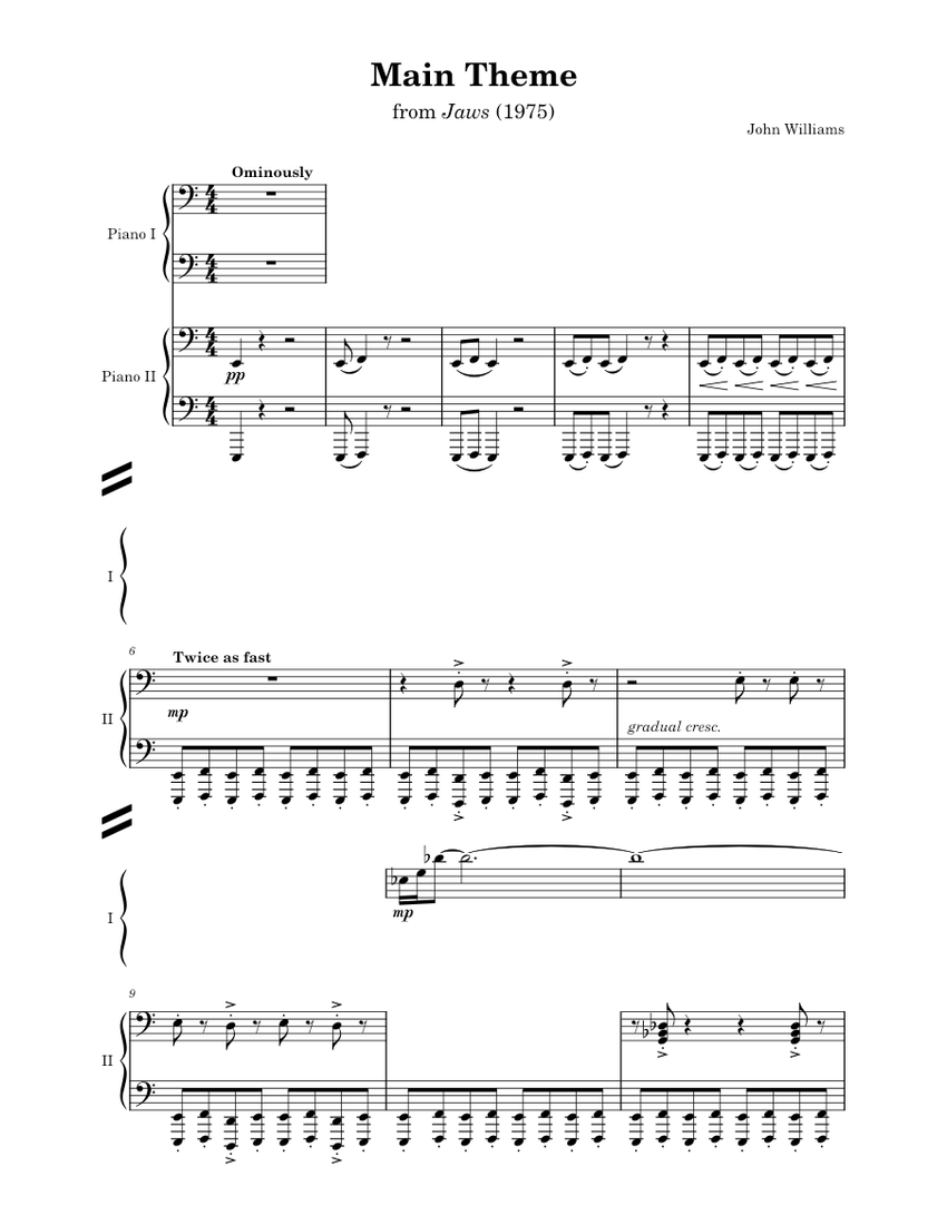 Main Theme from Jaws (1975) – John Williams Sheet music for Piano ...