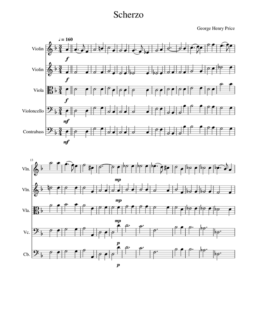 Scherzo Sheet music for Contrabass, Violin, Viola, Cello (String ...