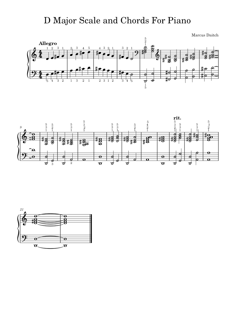 D Major Scale and Chords For Piano Sheet Music for Piano (Solo) Easy ...