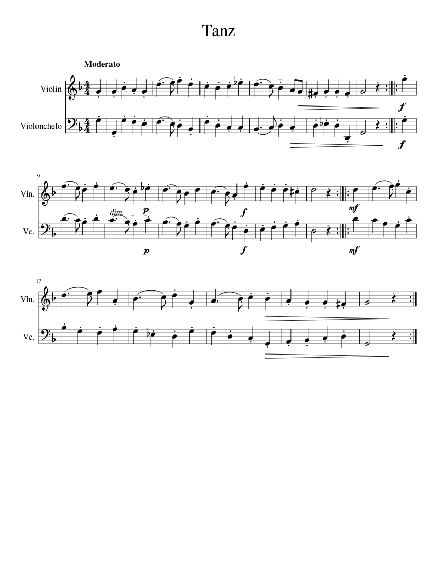 Tanz Sheet music for Violin, Cello (String Duet) | Musescore.com