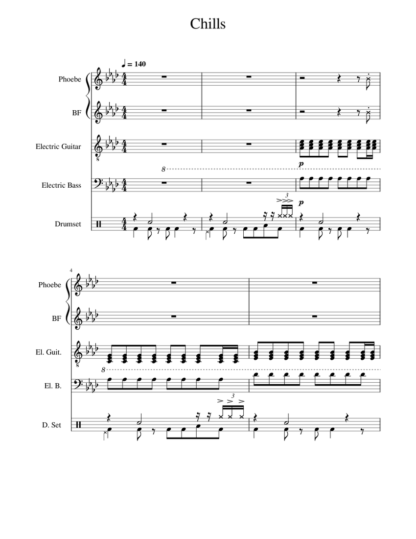 Chills (FNF Mod) Sheet music for Child, Guitar, Bass guitar, Drum group ...