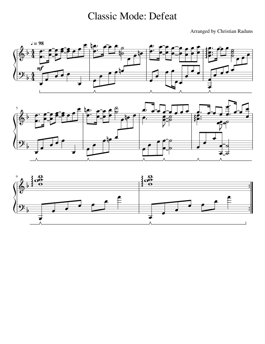 Classic Mode: Defeat (Super Smash Bros. Ultimate) Sheet Music for Piano ...