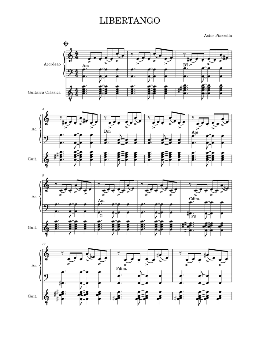 Libertango – Astor Piazzolla Sheet Music for Accordion, Guitar (Mixed ...