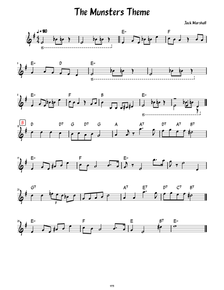 Munsters Theme (Lead sheet ) Sheet Music with Chords for Piano (Solo ...