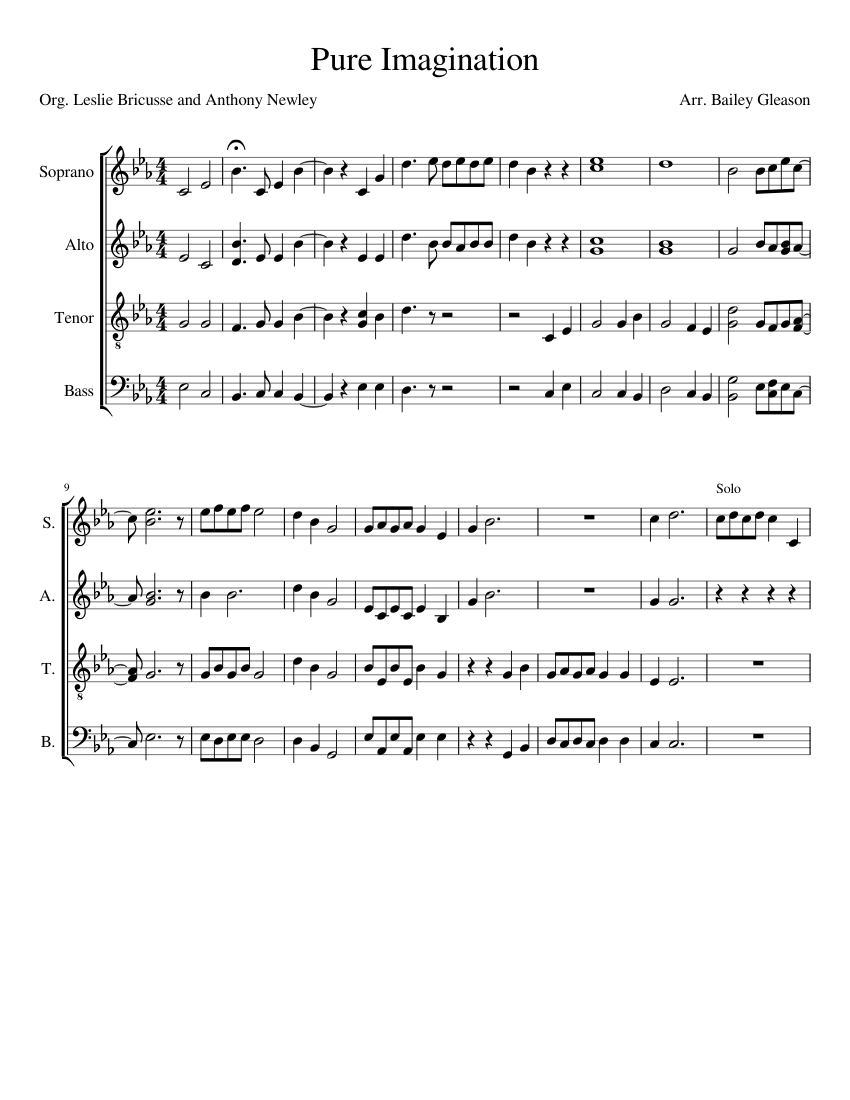 Pure Imagination Sheet Music for Soprano, Alto, Tenor, Bass voice (SATB ...
