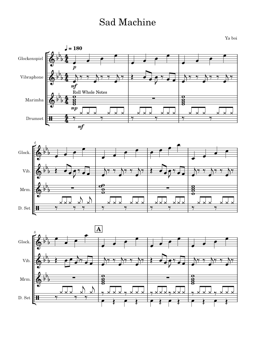 Sad Machine (Front Ensemble Lot Tune BEGINNER) Sheet Music for ...