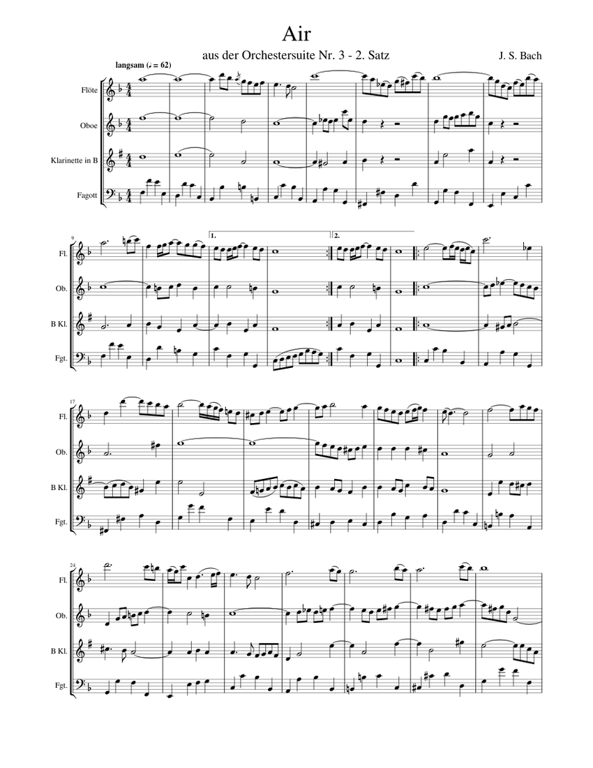 Air Sheet Music for Flute, Oboe, Clarinet in b-flat, Bassoon (Woodwind ...