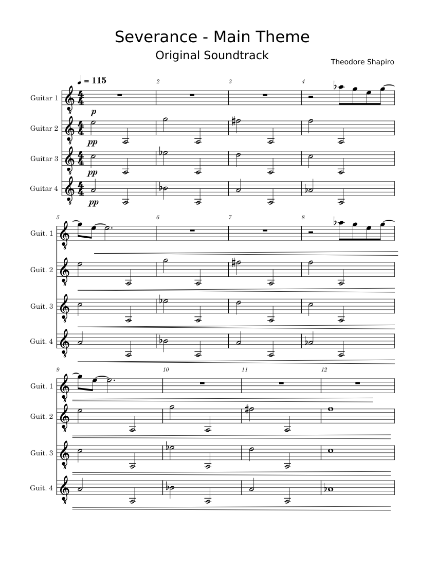 Severance Main Theme – Theodore Shapiro Sheet Music and Tab for Guitar ...