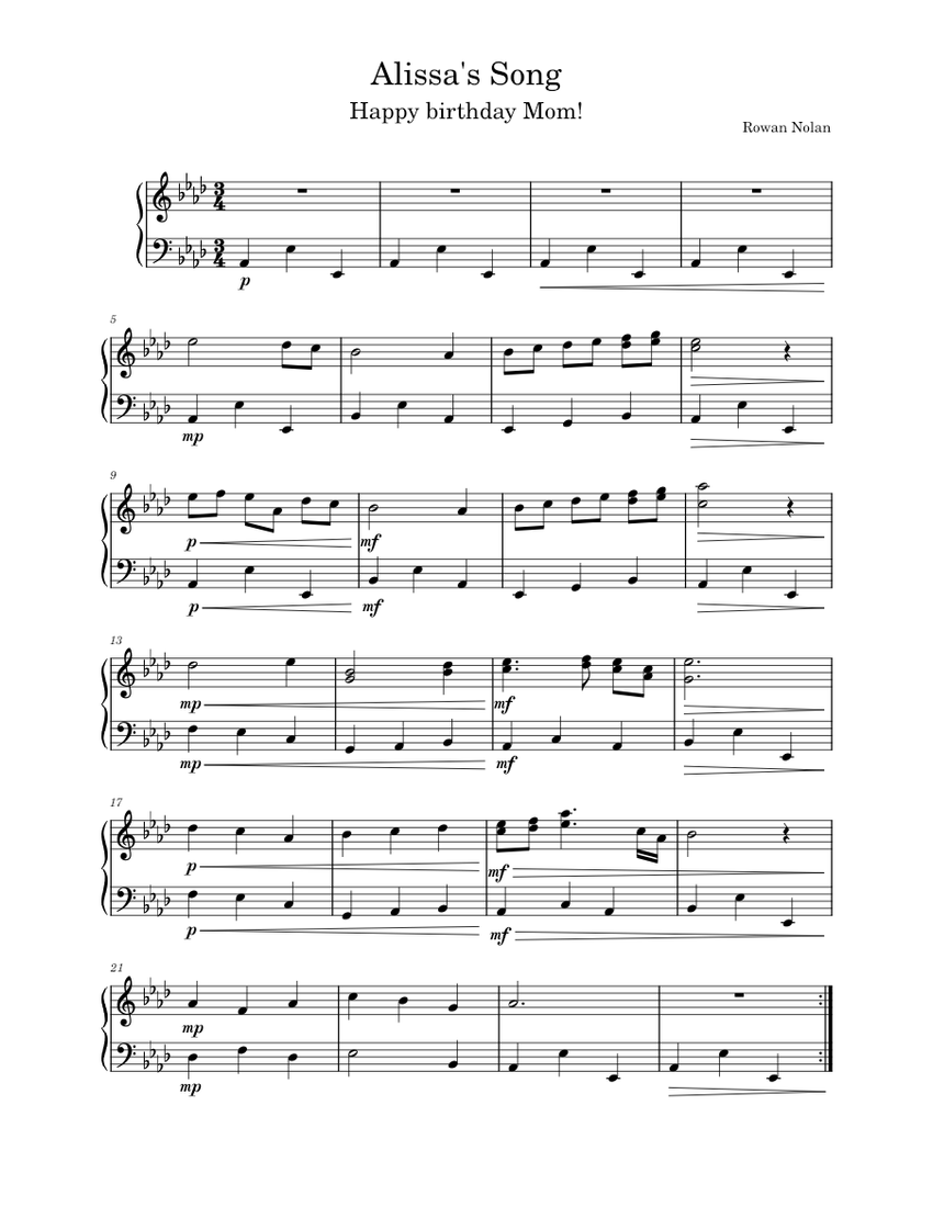 Alissa's Song Sheet Music for Piano (Solo) Easy | MuseScore.com