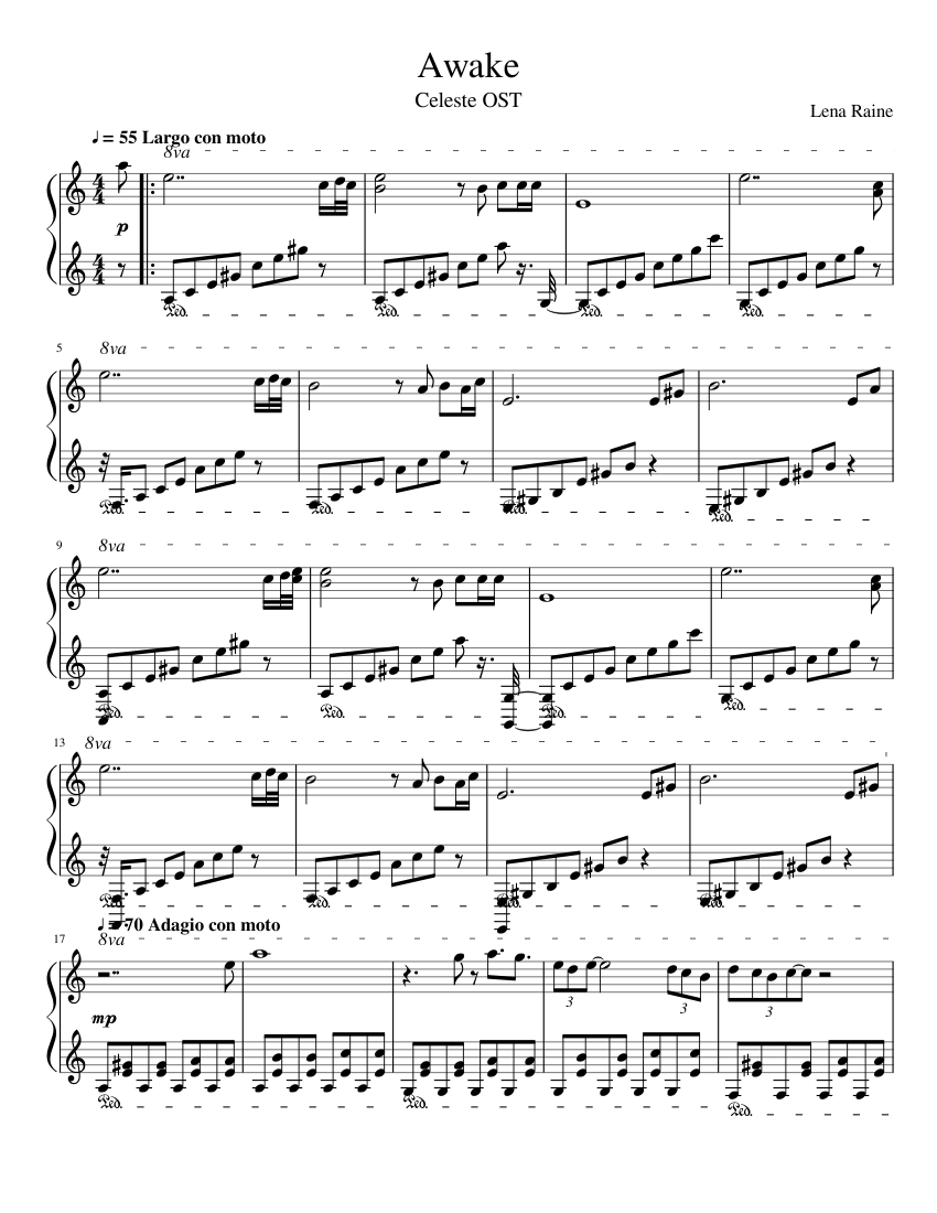 Awake - Celeste Sheet Music for Piano (Solo) easy | MuseScore.com