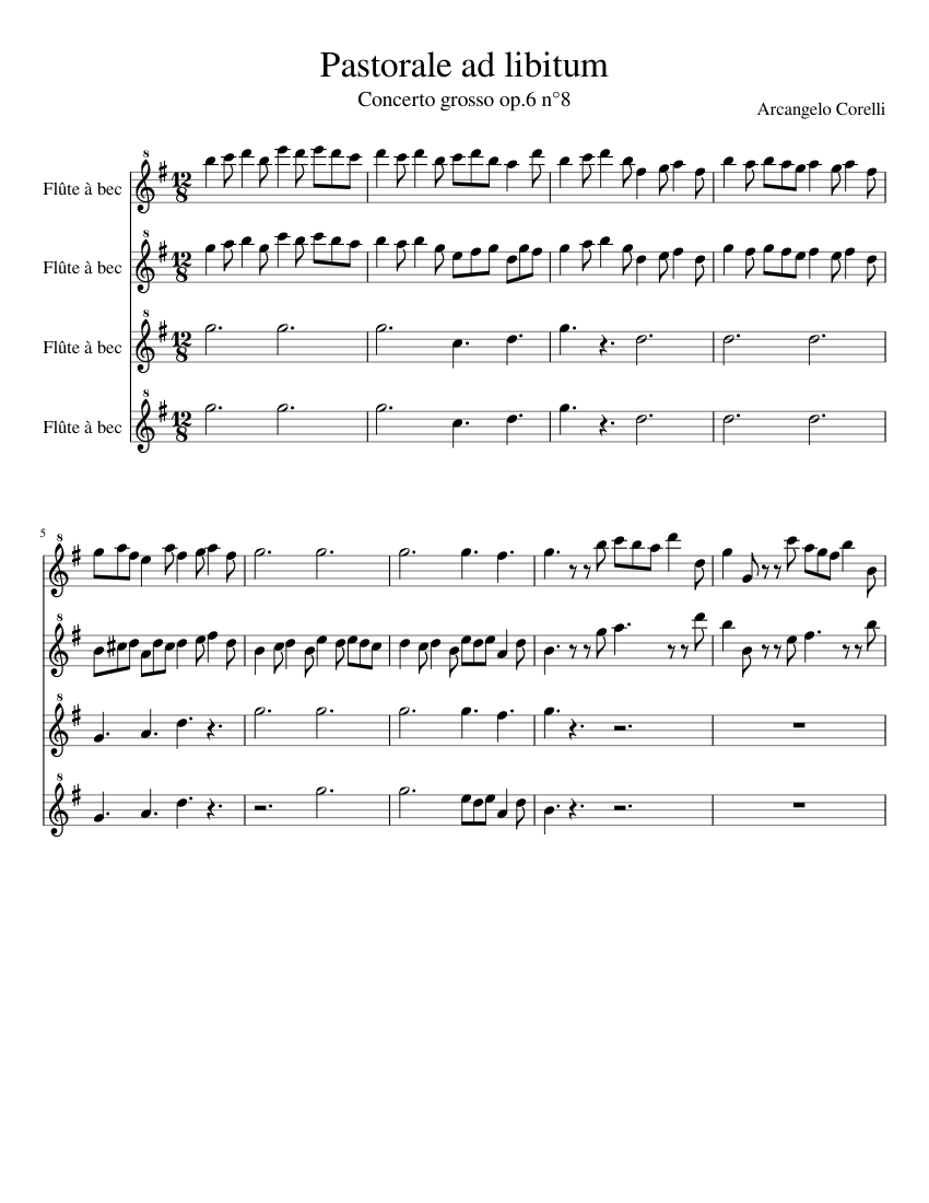 Pastorale ad libitum Sheet music for Recorder (Mixed Quartet ...