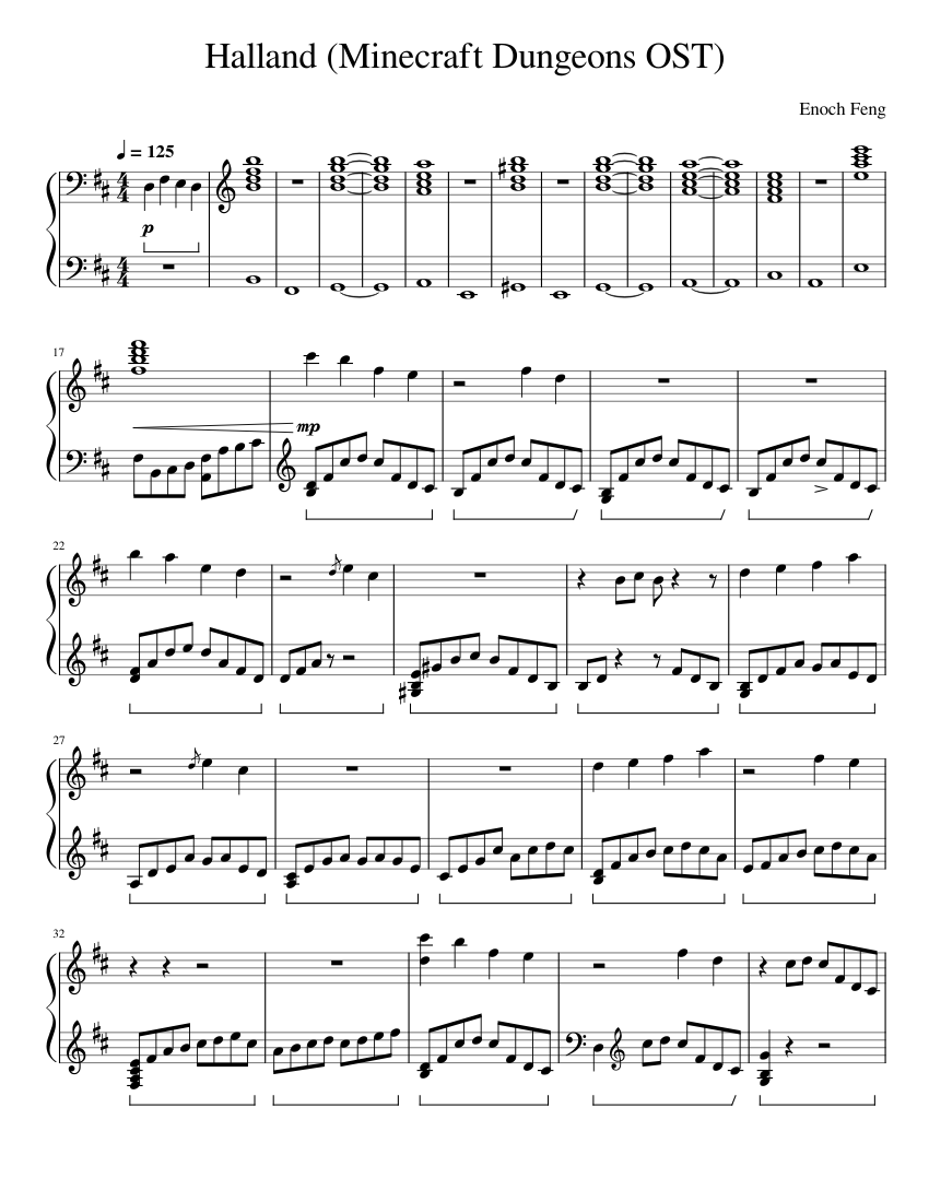 Halland_(Minecraft_Dungeons_OST) Sheet Music for Piano (Solo ...