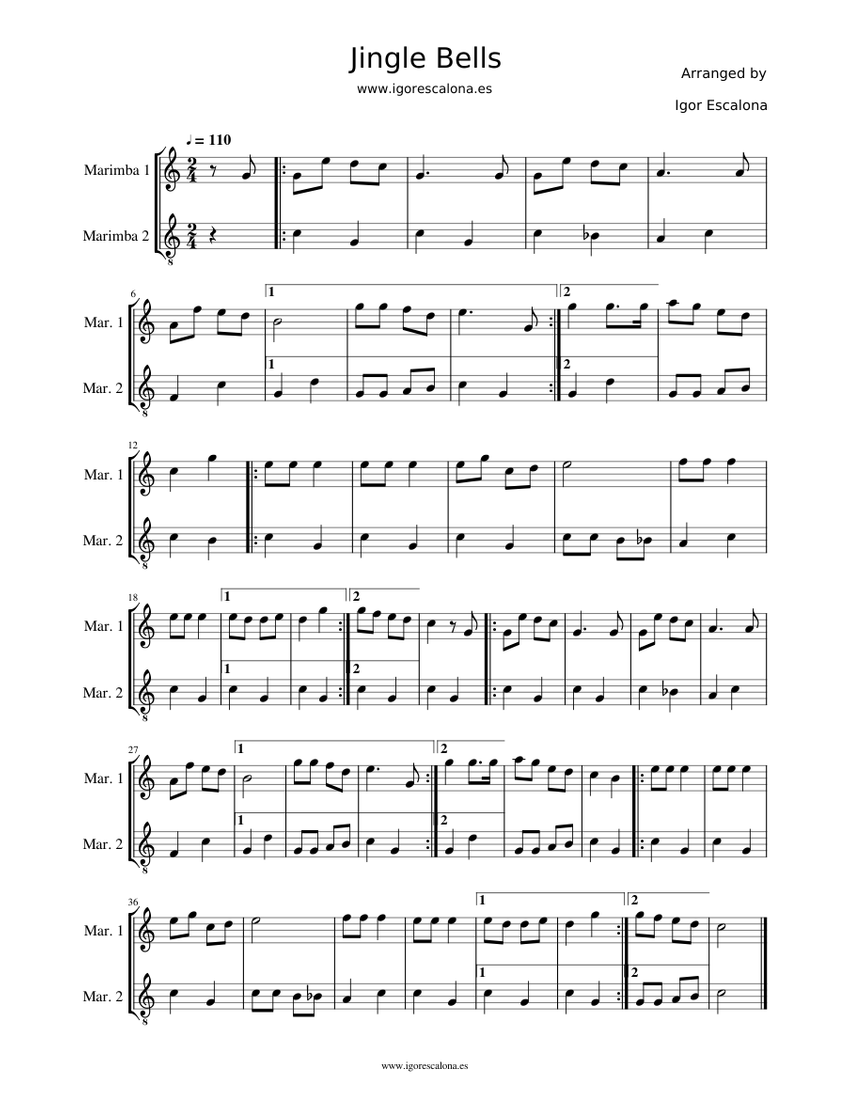 Jingle Bells | Mallet duet Sheet music for Marimba (Percussion Duet ...