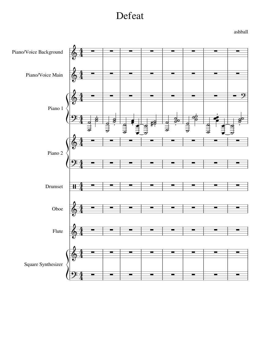 Defeat Sheet music for Piano, Flute, Oboe, Drum group & more instruments (Mixed Ensemble ...