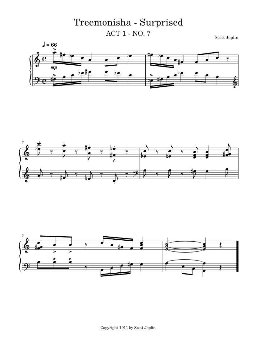 Treemonisha - Surprised (ACT 1 - NO. 7) by Scott Joplin (1911) Sheet ...