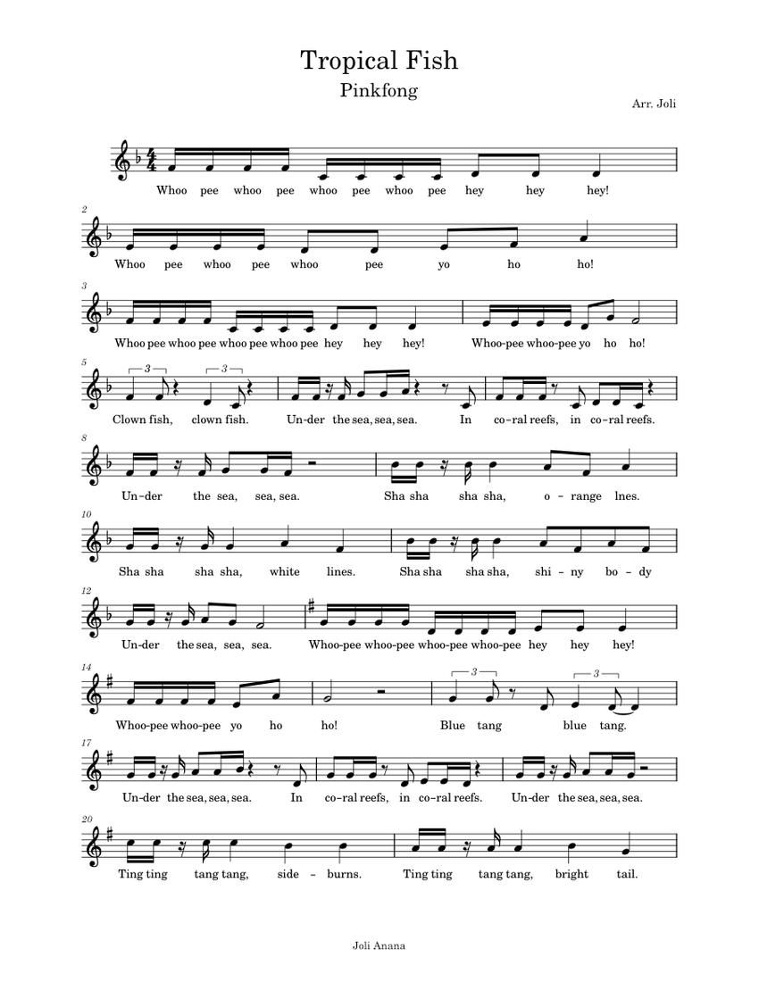 Tropical Fish - Pinkfong Sheet music for Piano (Solo) Easy | Musescore.com