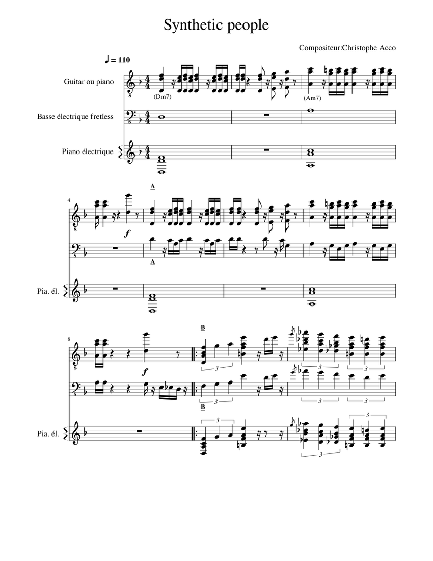 Synthetic people Sheet music for Piano, Guitar, Bass guitar (Jazz Band ...